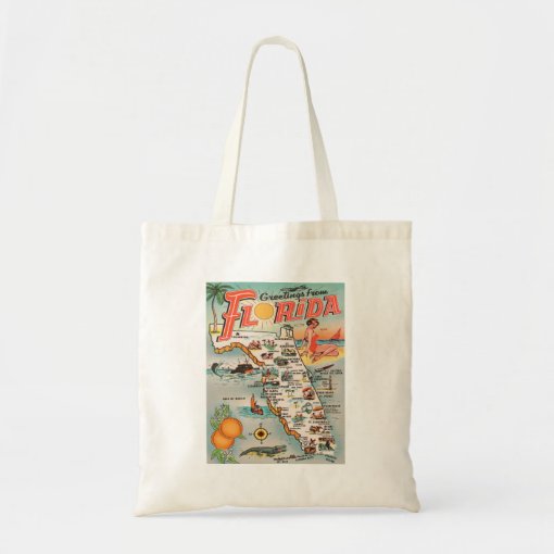 Vintage Florida map of attractions Tote Bag | Zazzle