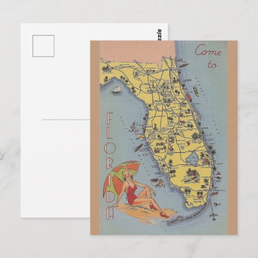 Vintage Florida Map Post Card | Zazzle