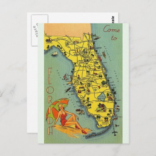 Vintage Florida Map Post Card | Zazzle