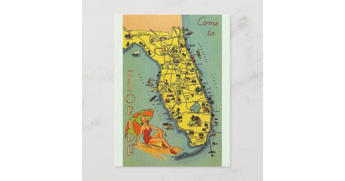 Vintage Florida Map Post Card | Zazzle
