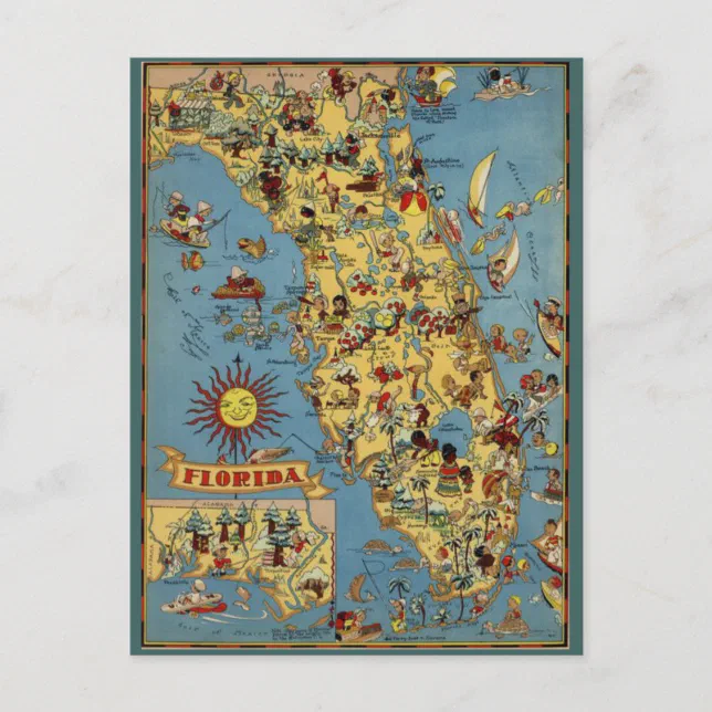 Vintage Florida Map Post Card | Zazzle