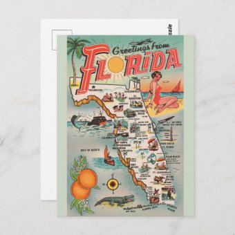 Vintage Florida Map Post Card | Zazzle