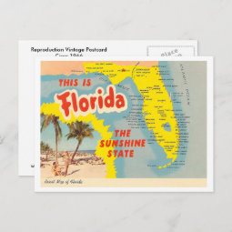 Vintage Florida Map Postcard | Zazzle