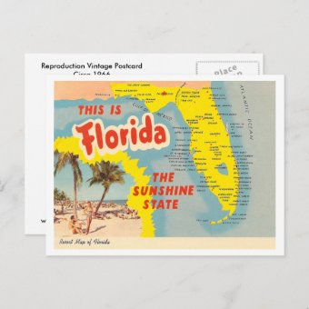 Vintage Florida Map Postcard | Zazzle