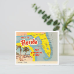 Vintage Florida Map Postcard | Zazzle