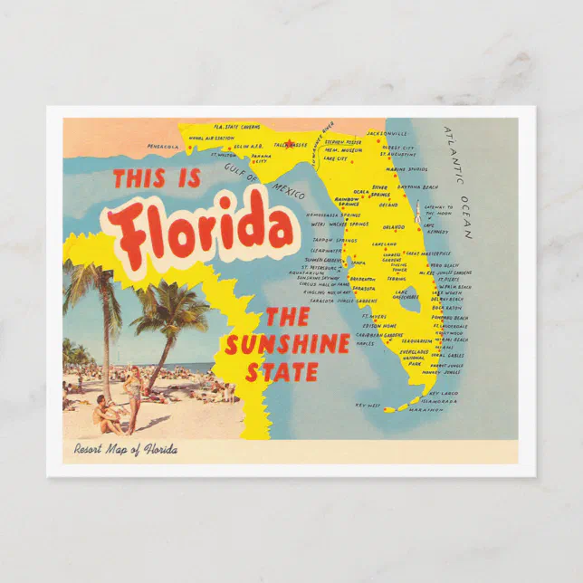 Vintage Florida Map Postcard | Zazzle