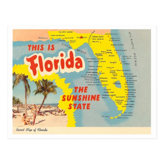 Vintage Florida Map Postcard | Zazzle.com