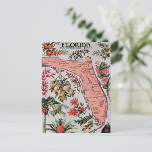 Vintage Florida Map Postcard | Zazzle