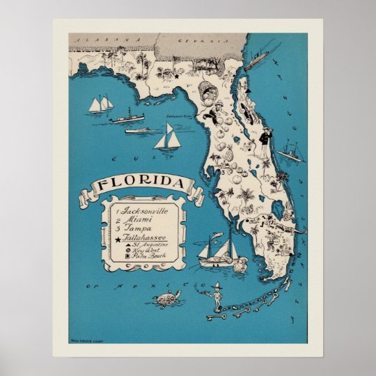 Vintage Florida Map Poster | Zazzle.com