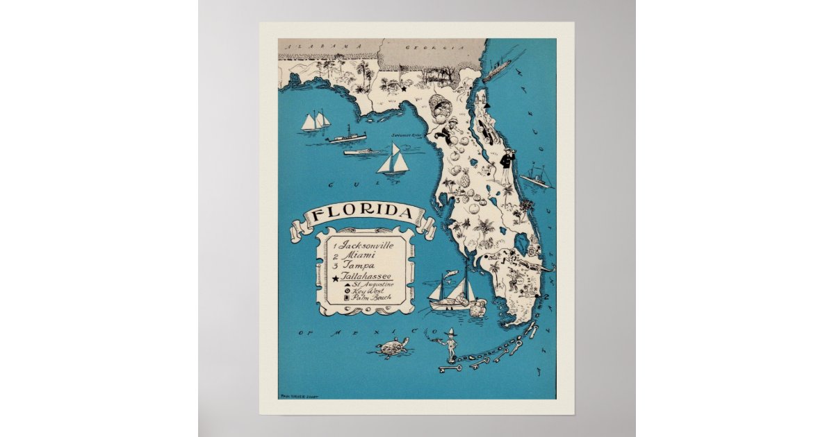 Vintage Florida Map Poster | Zazzle