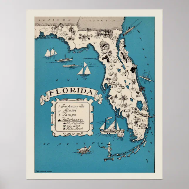 Vintage Florida Map Poster | Zazzle