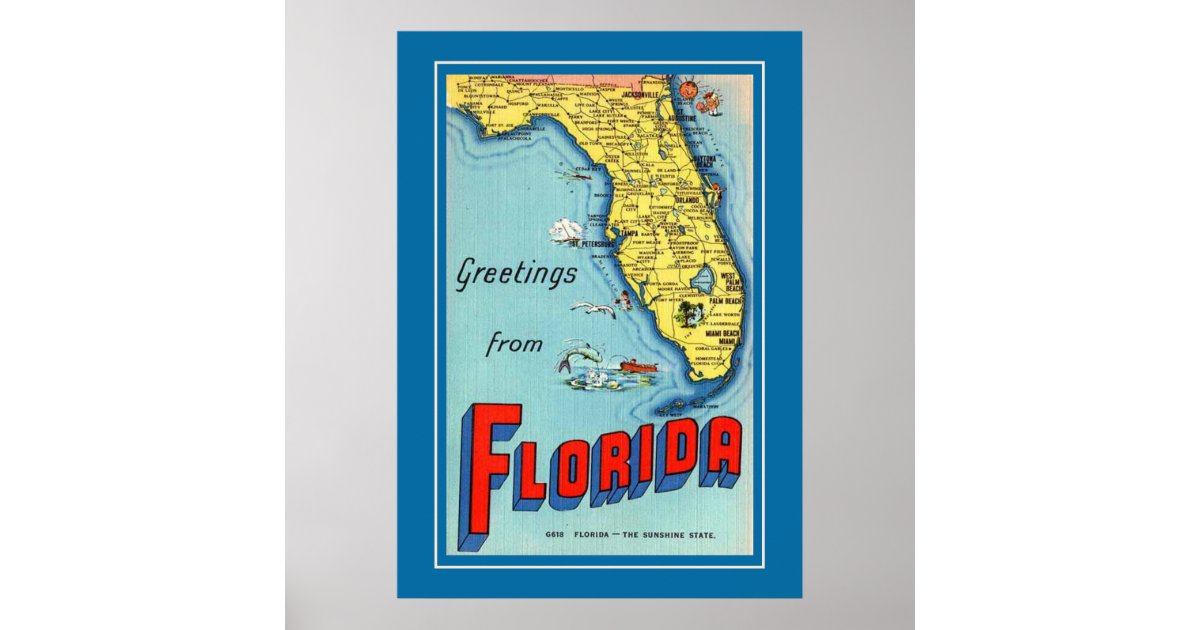 Vintage Florida Map Poster | Zazzle