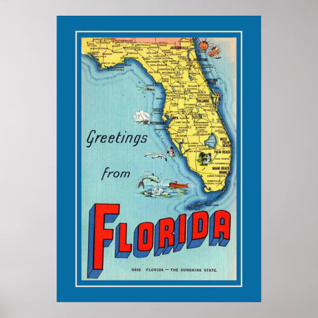 Vintage Florida Map Poster | Zazzle