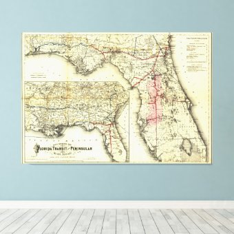 Vintage Florida Railroad Map (1882) Canvas Print | Zazzle