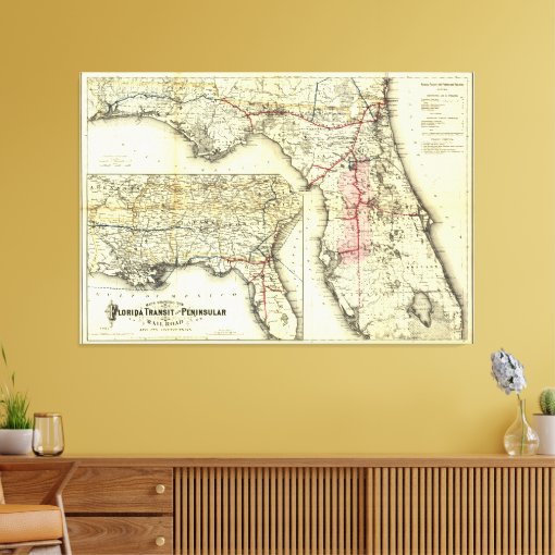 Vintage Florida Railroad Map (1882) Canvas Print | Zazzle