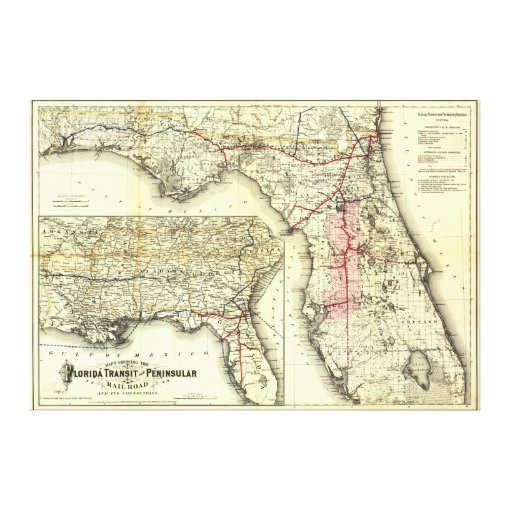 Vintage Florida Railroad Map (1882) Canvas Print | Zazzle