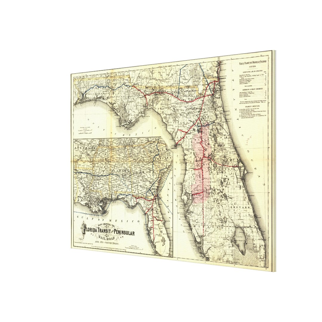 Vintage Florida Railroad Map (1882) Canvas Print | Zazzle