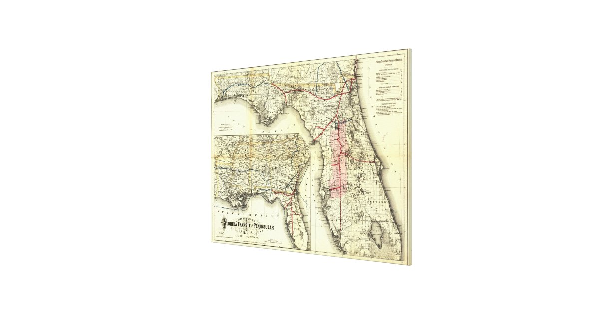 Vintage Florida Railroad Map (1882) Canvas Print | Zazzle