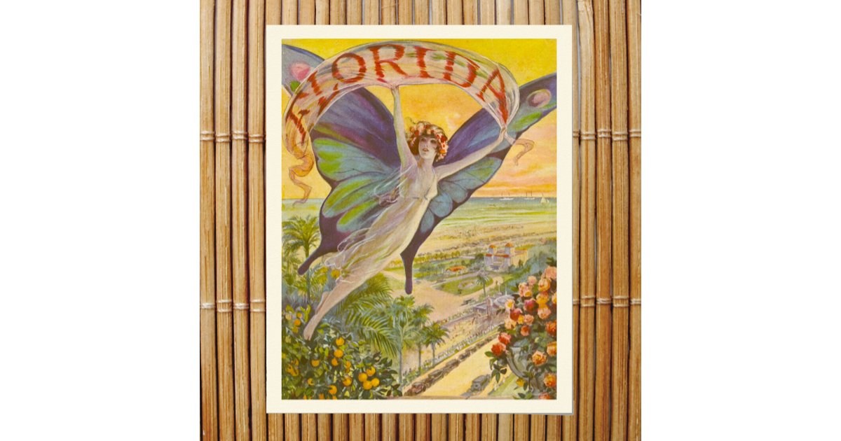 Vintage Florida Tourism Ad Woman Flying Over Coast Poster | Zazzle