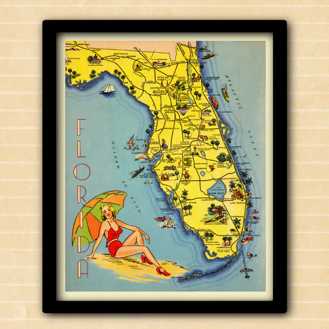 Vintage Florida Tourism Map 1947 Poster | Zazzle