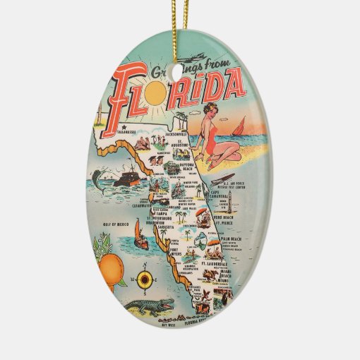 Vintage Florida tourist map Ceramic Ornament | Zazzle