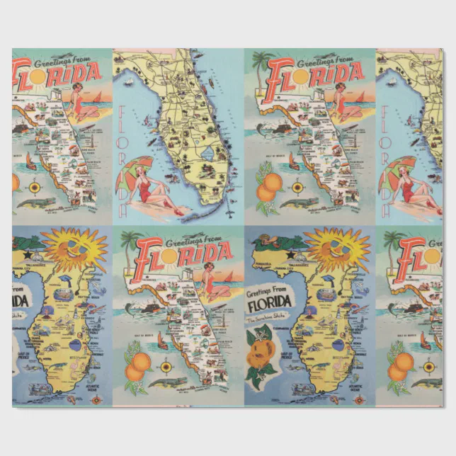 Vintage Florida tourist map Wrapping Paper | Zazzle