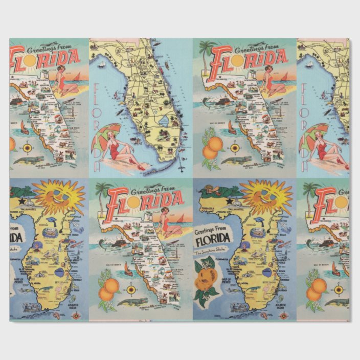 Vintage Florida tourist map Wrapping Paper | Zazzle.com