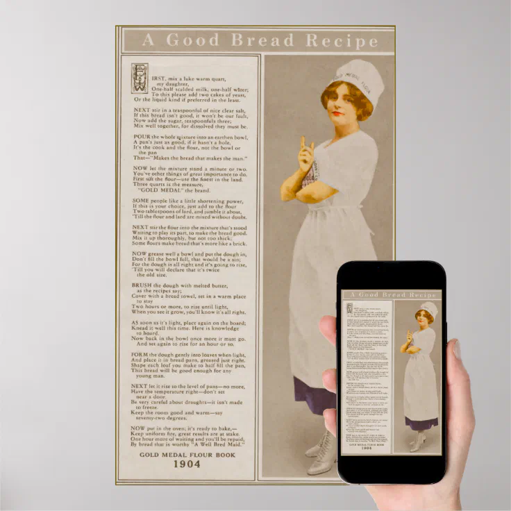 Vintage Flour Ad with Bread Recipe Poster | Zazzle