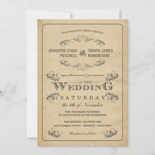 Vintage Flourish Parchment Wedding Invitations | Zazzle