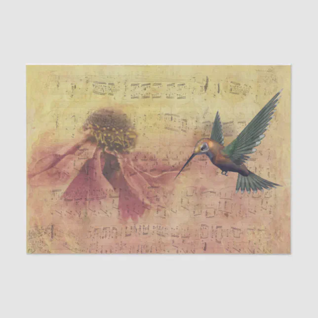 Vintage Flower and Hummingbird Musical Notes Tissue Paper | Zazzle