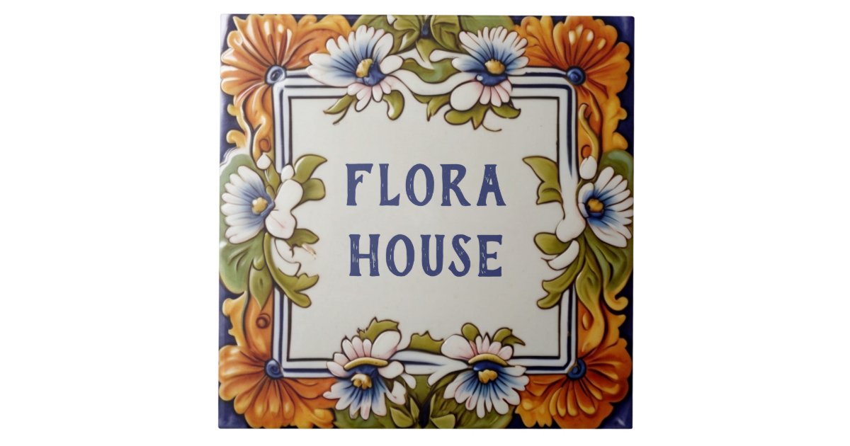 Vintage Flower Custom House Name Plate Sign Plaque Ceramic Tile | Zazzle