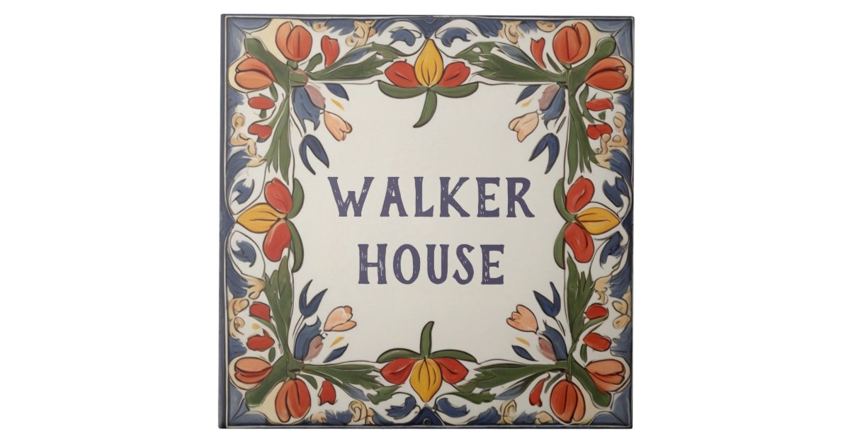 Vintage Flower Custom House Name Plate Sign Plaque Ceramic Tile | Zazzle