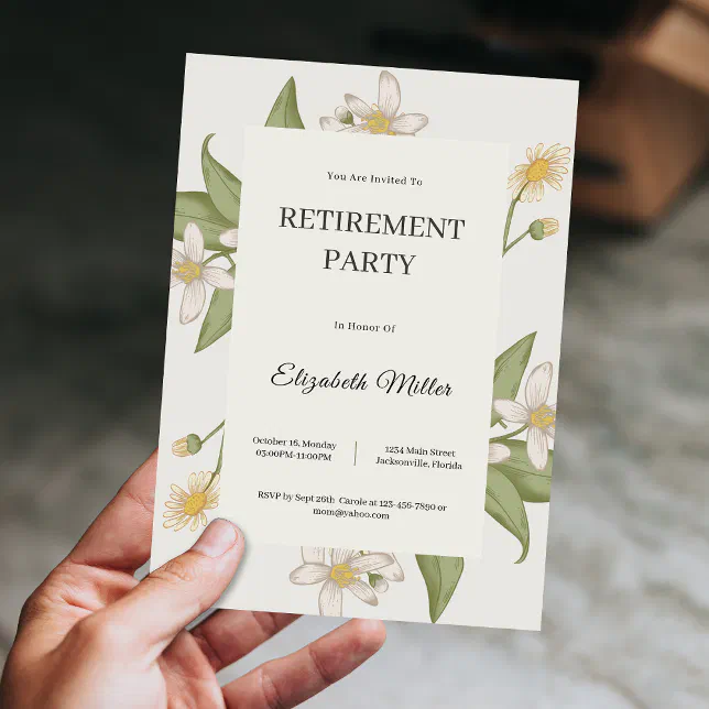 Vintage Flower Elegant Script Retirement Party Invitation | Zazzle