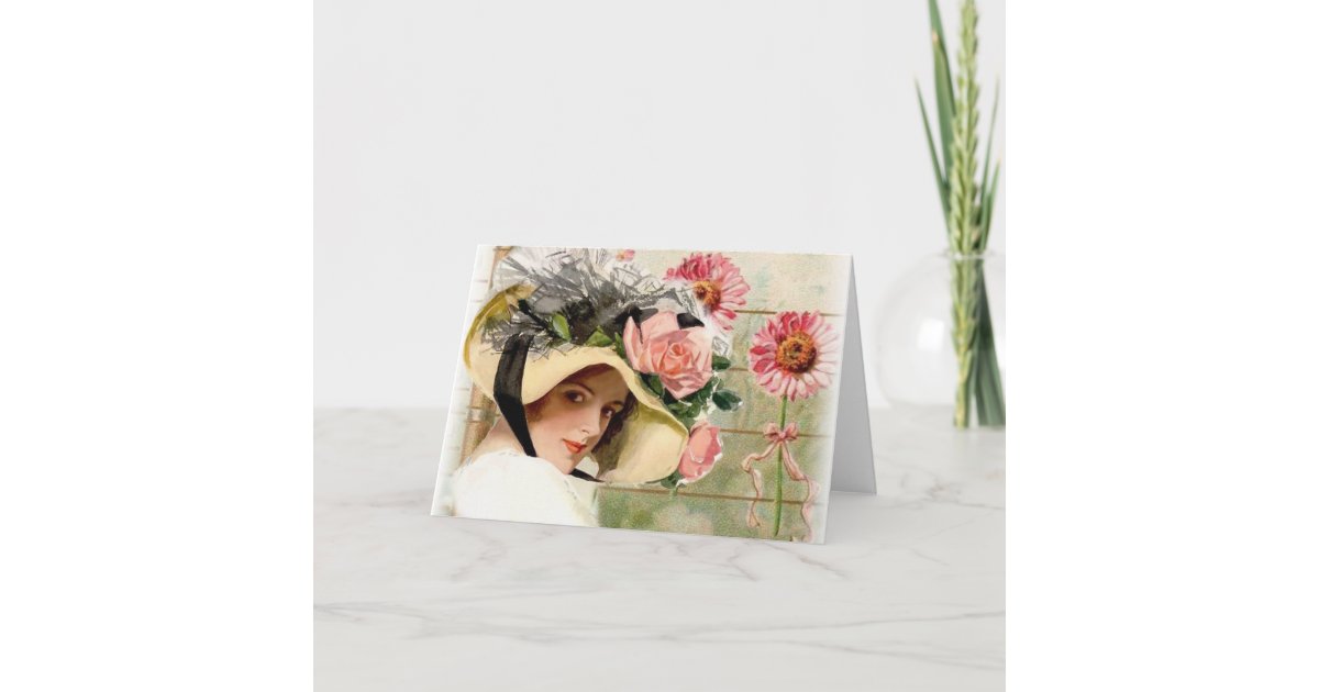 Vintage Flower Lady. Card | Zazzle