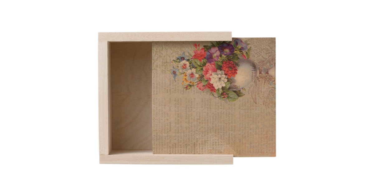 Vintage Flower Vase Collage Wooden Keepsake Box | Zazzle