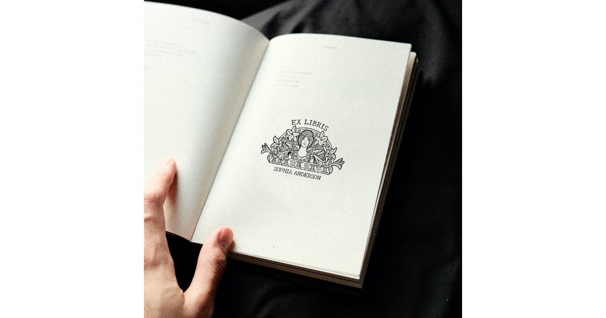 Vintage Flower Woman Library Book Ex Libris Rubber Stamp | Zazzle