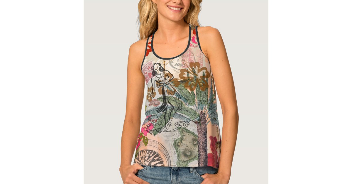 Vintage Flowers Hula Colorful Hawaiian Tropical Tank Top | Zazzle