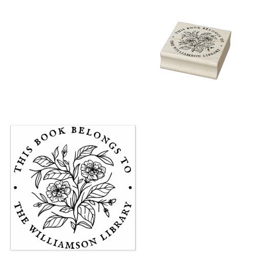 Vintage Flowers This Book Belongs To Library Book Rubber Stamp | Zazzle
