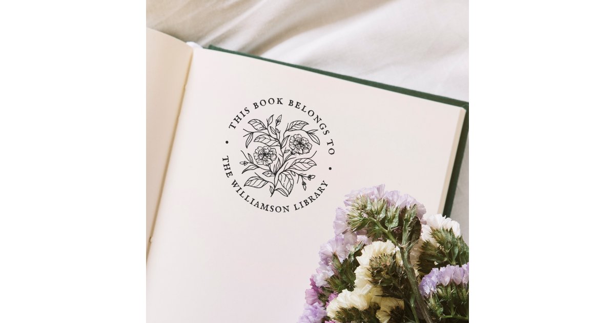 Vintage Flowers This Book Belongs To Library Book Rubber Stamp | Zazzle