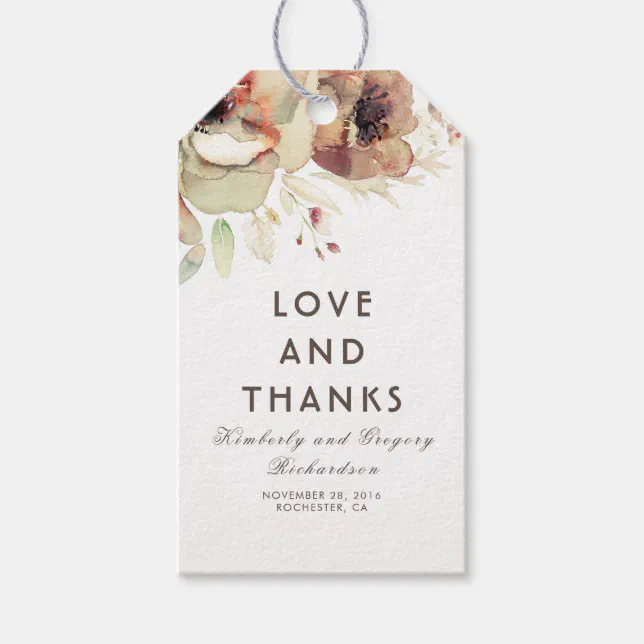 Vintage Flowers Watercolor Fall Wedding Gift Tags | Zazzle