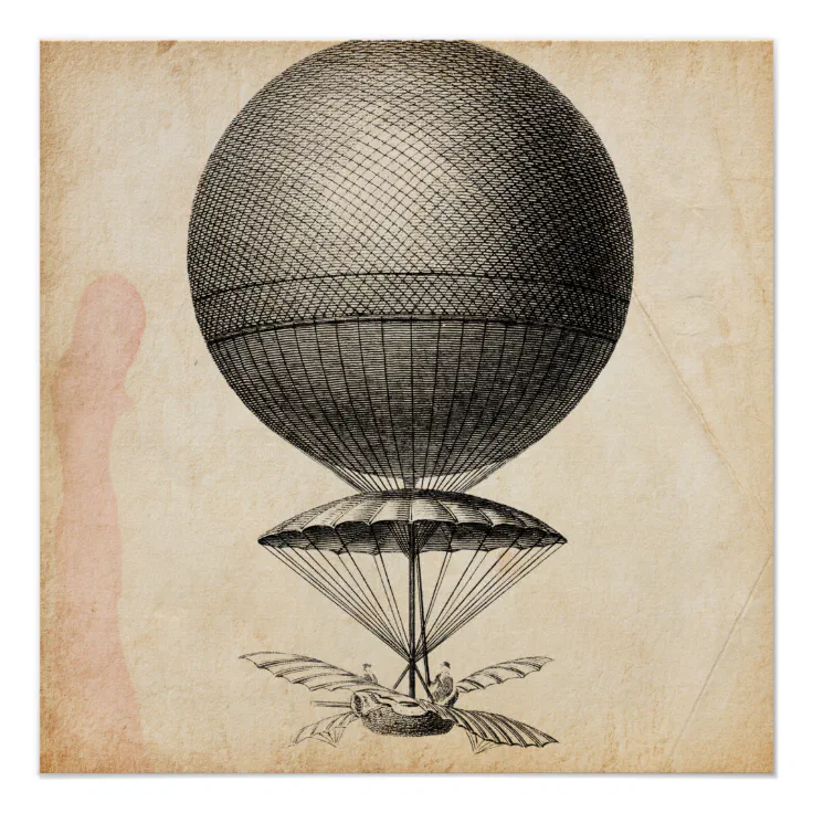 Vintage Flying Machine Illustration Poster | Zazzle