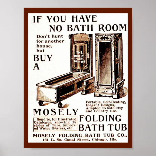 Vintage Folding Bath Tub (Self Heated!) Ad copy Poster | Zazzle