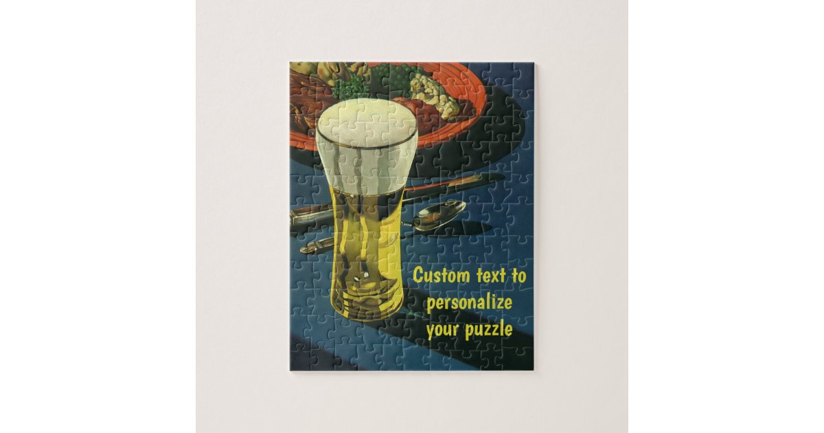 Vintage Food Drinks, Glass of Beer, Dinner Jigsaw Puzzle | Zazzle