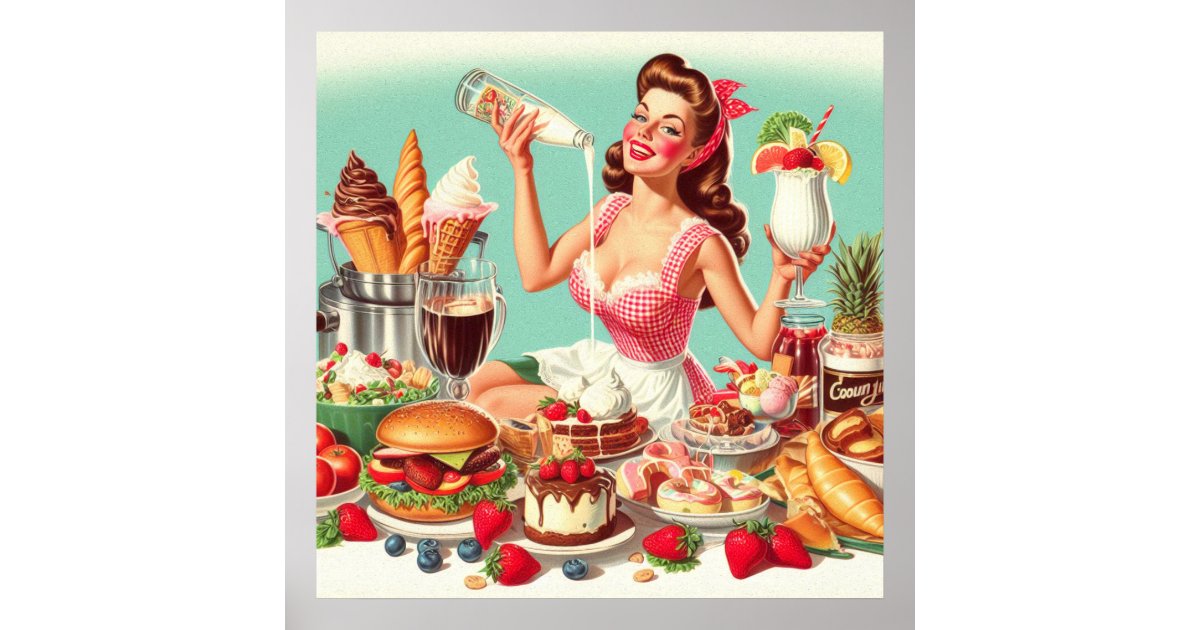 Vintage Food Pin Up Illustration Poster Zazzle