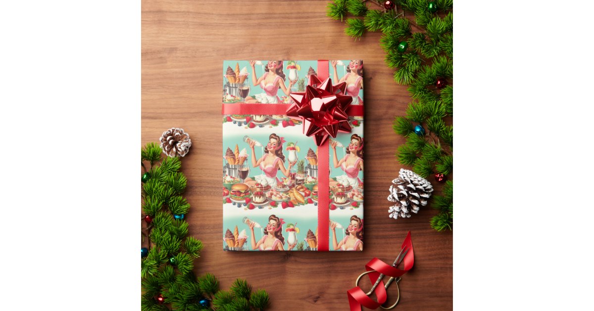 Vintage Food Pin-Up Illustration Wrapping Paper | Zazzle