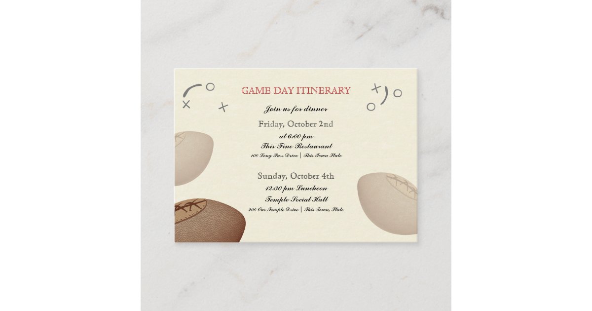 Vintage Football Pass Bar Mitzvah Itinerary Business Card | Zazzle