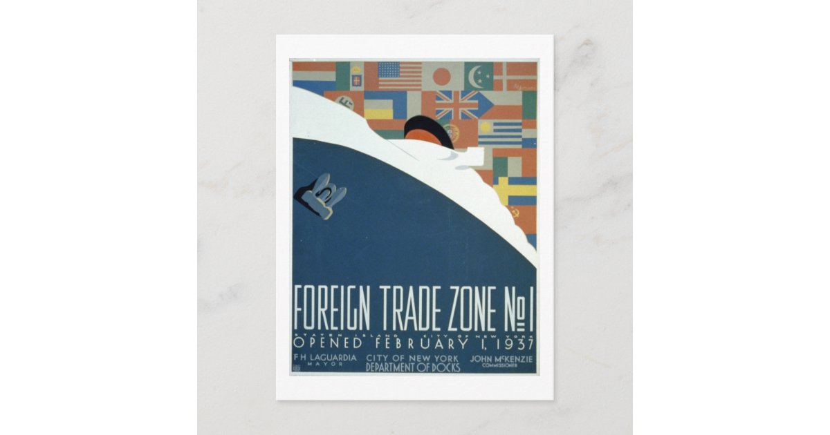 Vintage Foreign Trade Zone Ocean Liner Flags Postcard | Zazzle