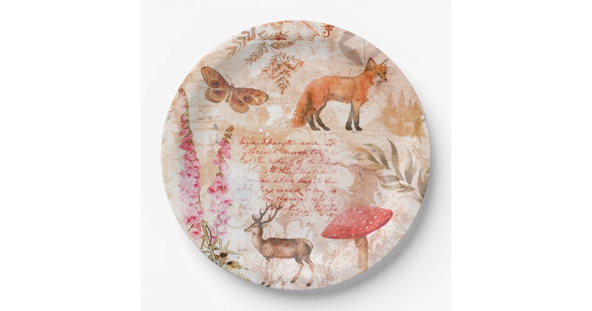 Vintage Forest Animals Pattern Paper Plates | Zazzle