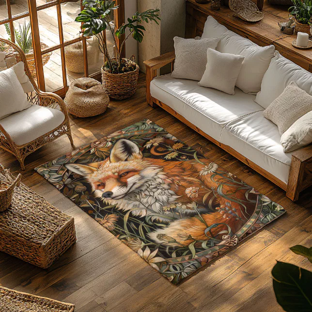 Vintage forest fox pastel William Morris inspired Rug | Zazzle