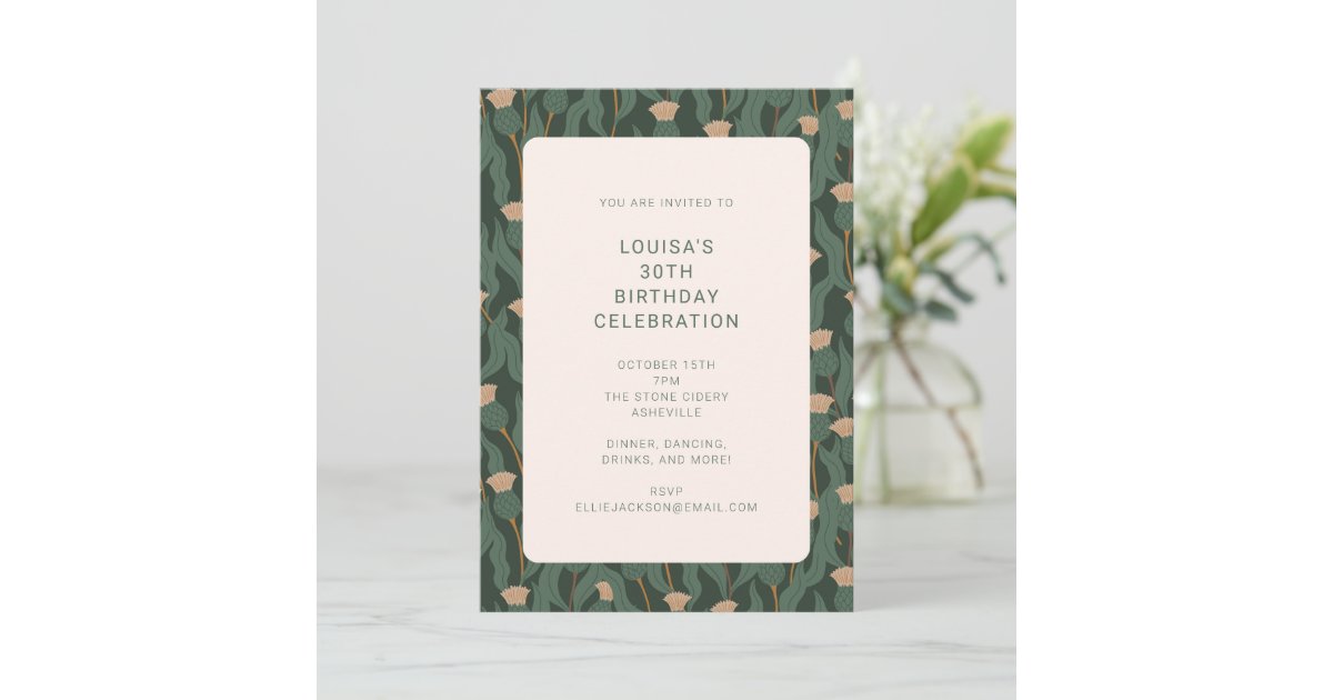 Vintage Forest Green Blush Floral Birthday Party Invitation | Zazzle